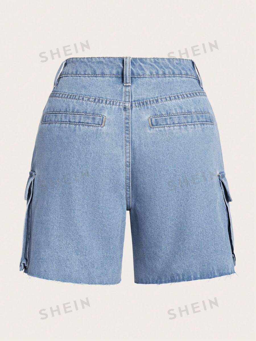 SHEIN EZwear Flap Pocket Side Denim Shorts | SHEIN USA