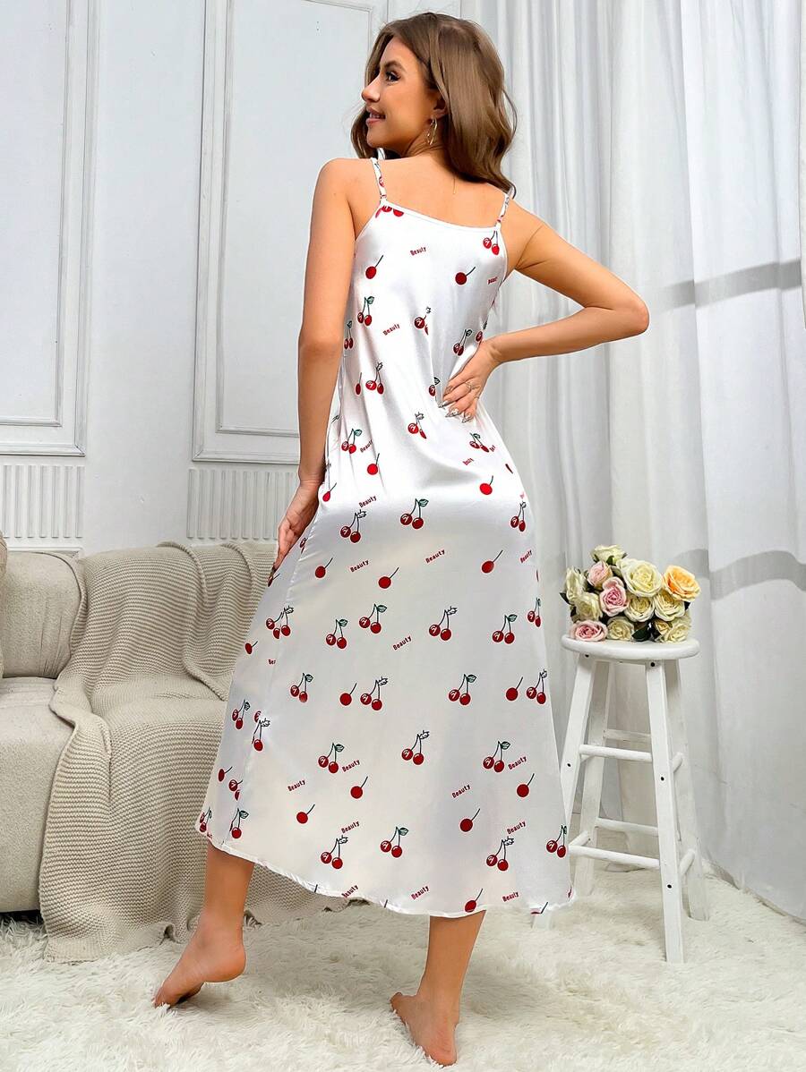 Cherry Print Satin Cami Nightdress Shein Usa
