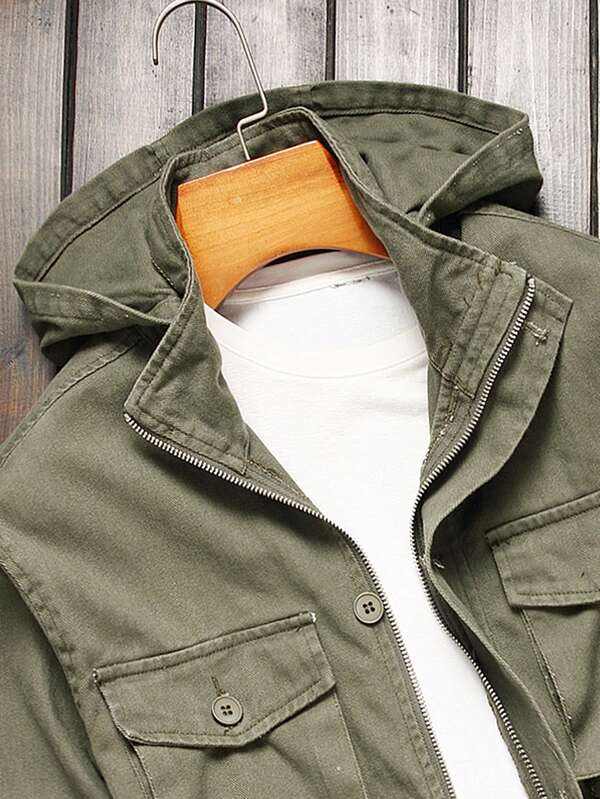 Manfinity EMRG Men Flap Pocket Hooded Denim Jacket Without Tee | SHEIN USA