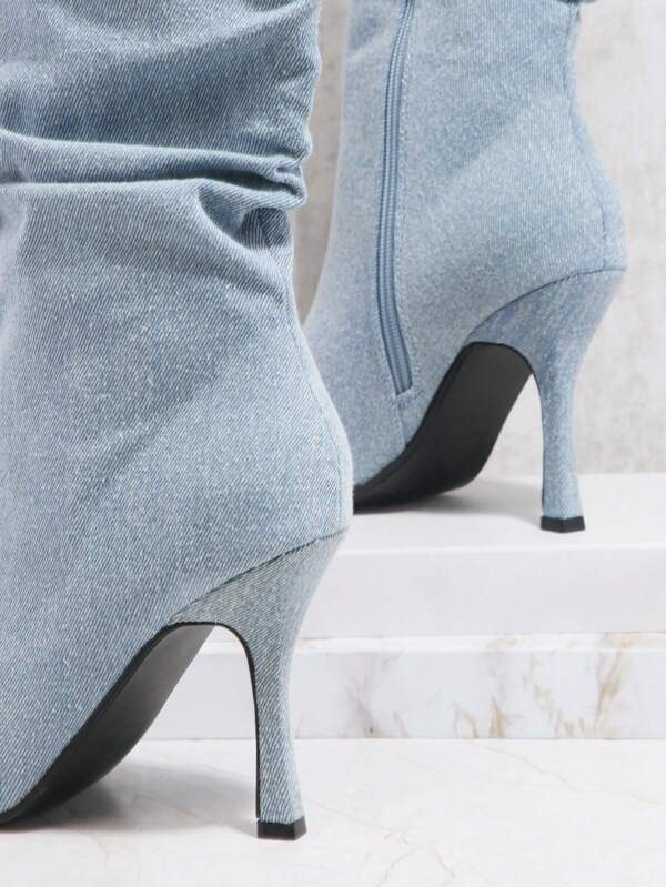Denim Pointy Toe Slip On Stiletto Boots Shein Usa