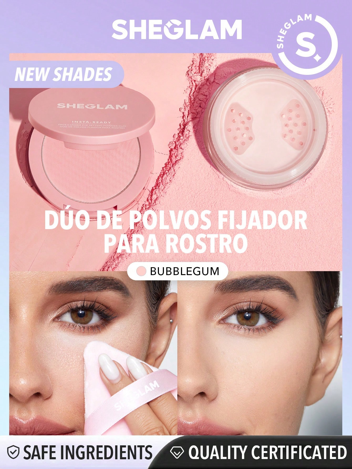 SHEGLAM Polvo fijador para rostro y debajo de los ojos Insta-Ready Duo ...