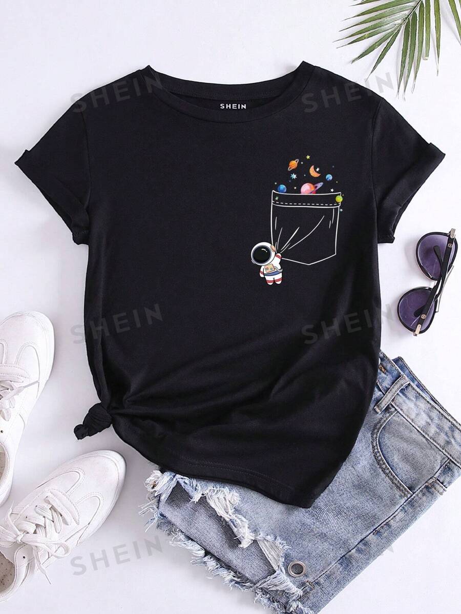 SHEIN Essnce Camiseta con estampado de dibujos animados | Moda de Mujer ...