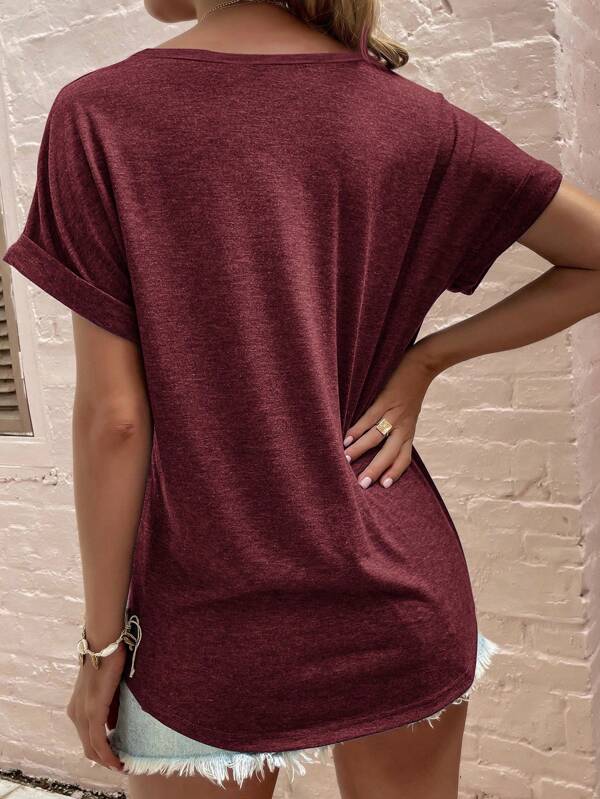 Shein Lune Solid Batwing Sleeve V Neck Tee | Shein Usa