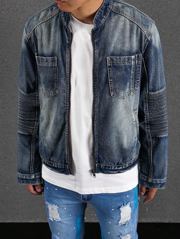 Manfinity Hypemode Men Zip Up Pocket Patched Denim Jacket | SHEIN EUR