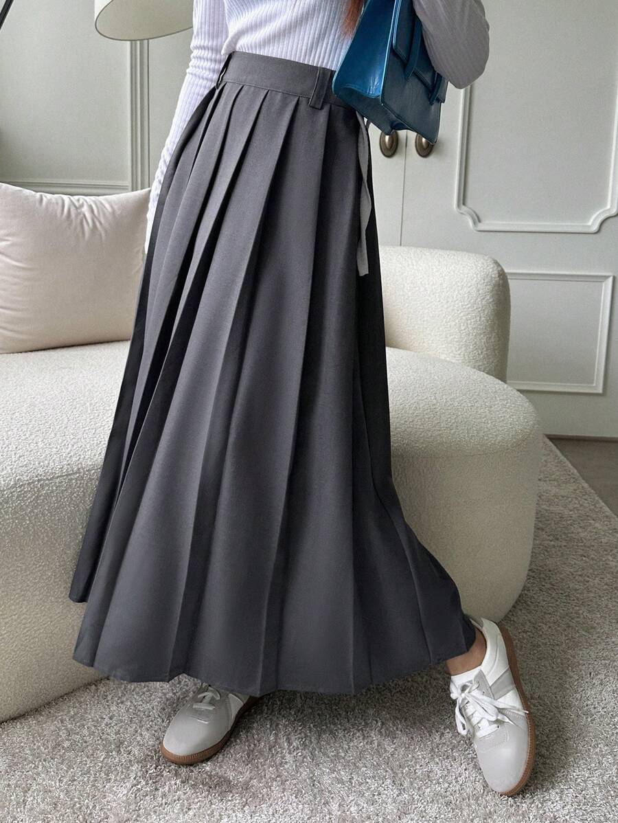 DAZY Women's Solid Color Elegant Preppy Style Pleated Skirt | SHEIN USA