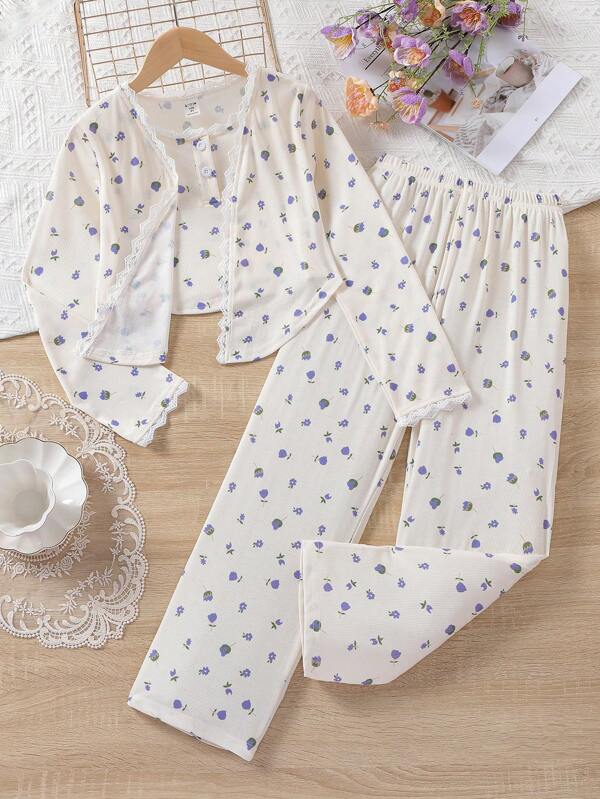 Tween Girl Ditsy Floral Print PJ Set | SHEIN UK