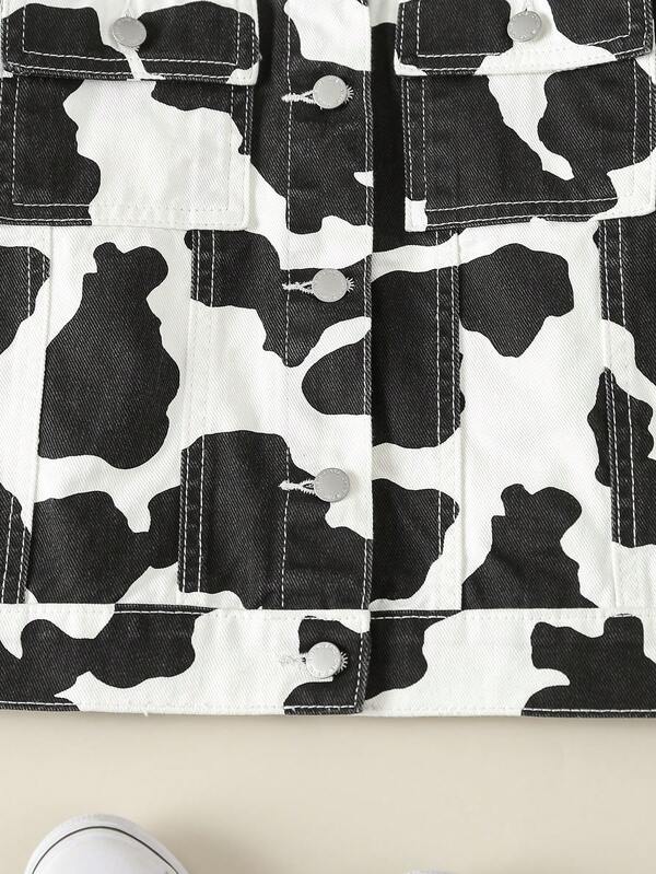Tween Girl Cow Print Denim Jacket | SHEIN USA