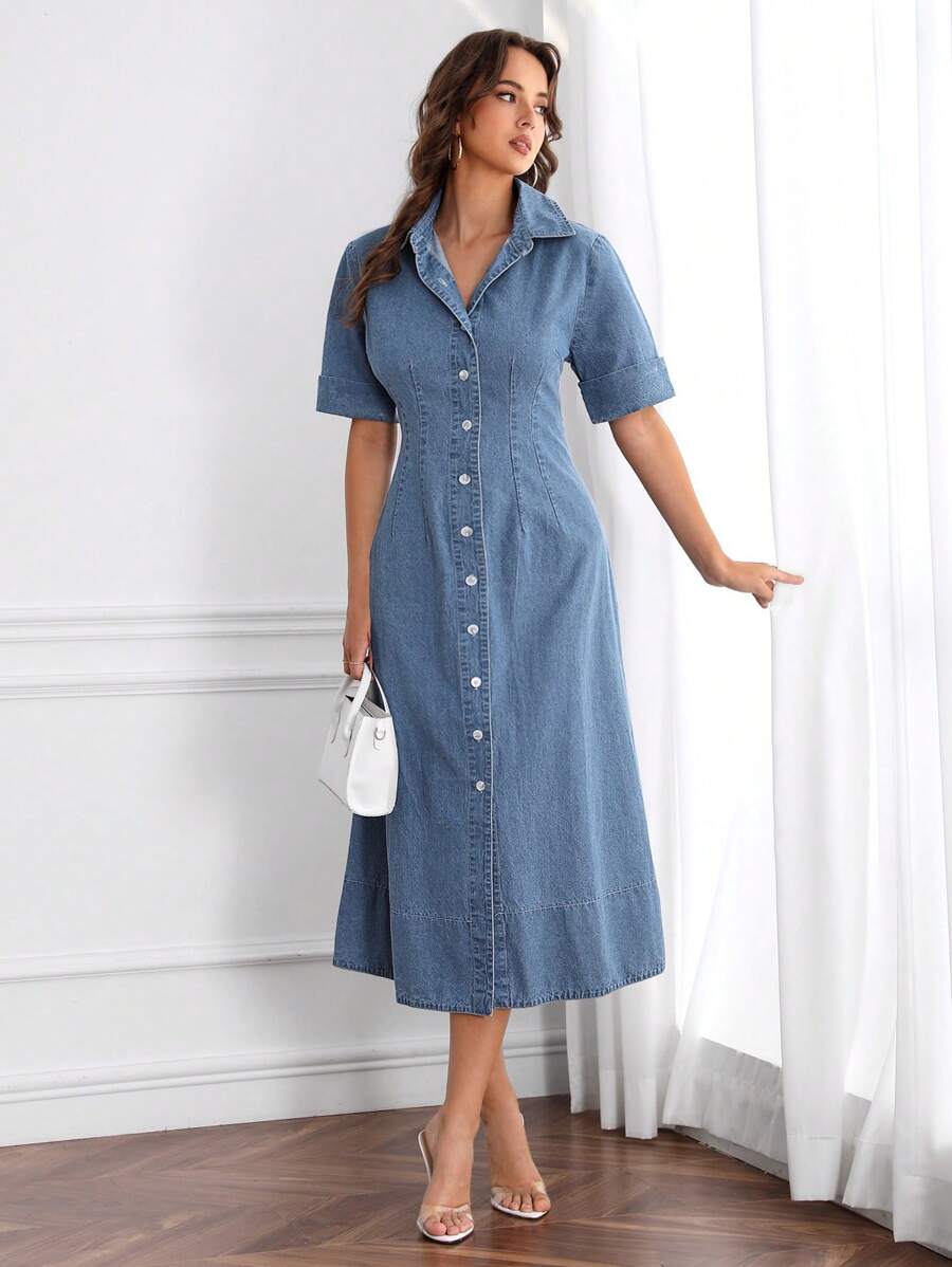 SHEIN Privé Button Front Denim Dress | SHEIN UK