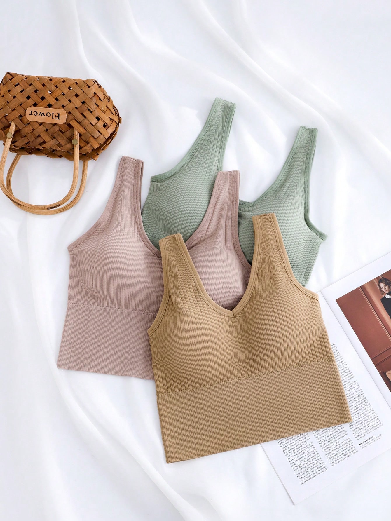 Chica preAdolescente 3 piezas Ropa interior tejido de canalé de cuello ...