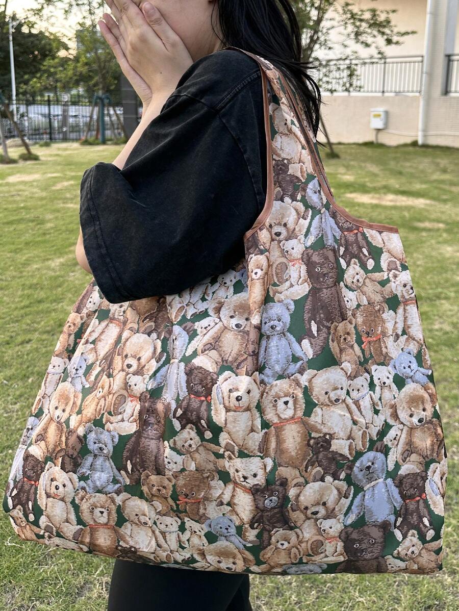 Large Capacity Cartoon Bear Pattern Portable Foldable Shopping Bag, Beach Bag, Yoga Bag | SHEIN USA