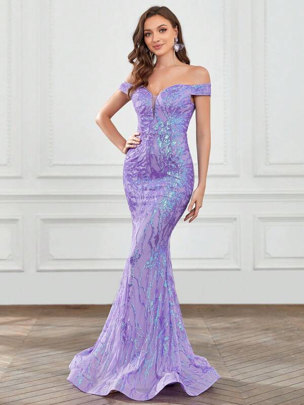 Off Shoulder Mermaid Hem Sequin Formal Dress | SHEIN USA