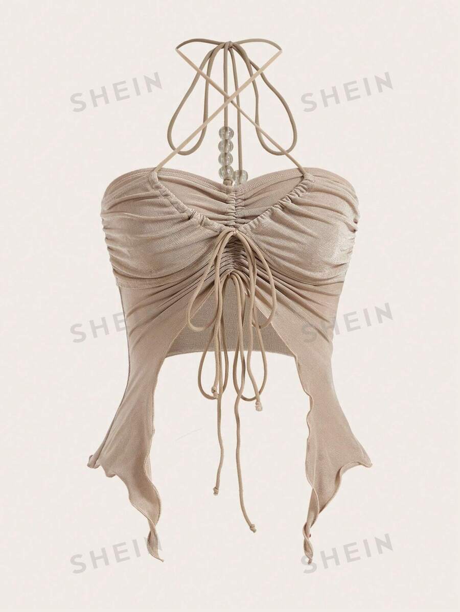 SHEIN ICON Drawstring Front Asymmetrical Hem Halter Top | SHEIN USA