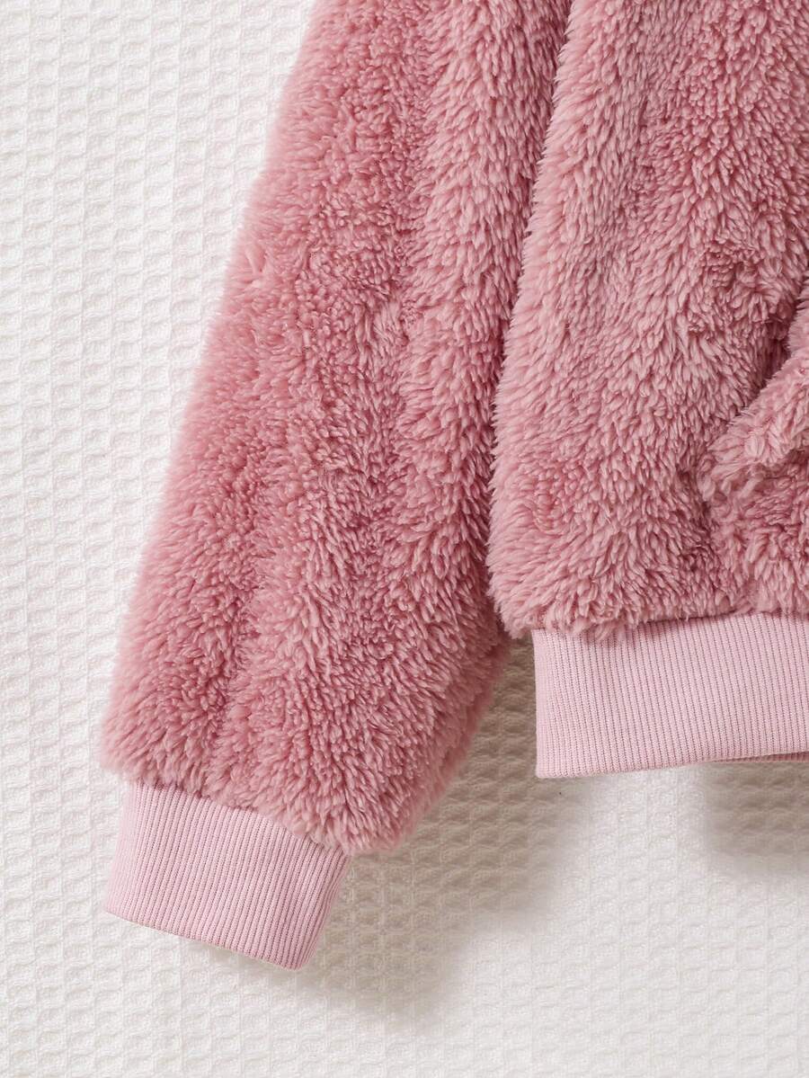 SHEIN Tween Girl Cartoon Embroidery 3D Ears Design Teddy Pullover ...