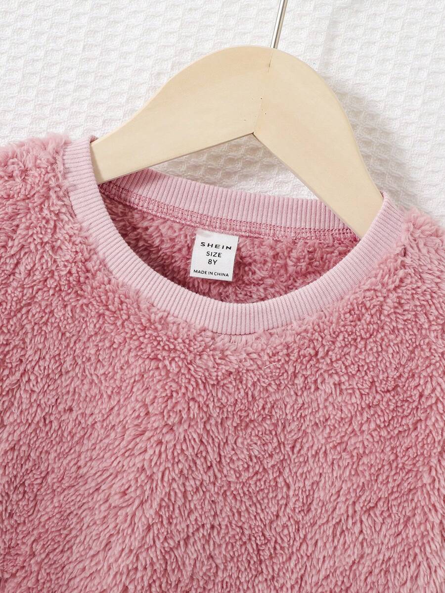 SHEIN Tween Girl Cartoon Embroidery 3D Ears Design Teddy Pullover ...