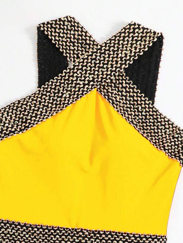 Stitch Detail Cross One Piece Swimsuit Shein Usa