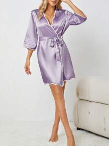 SHEIN Contrast Binding Belted Satin Robe | SHEIN UK