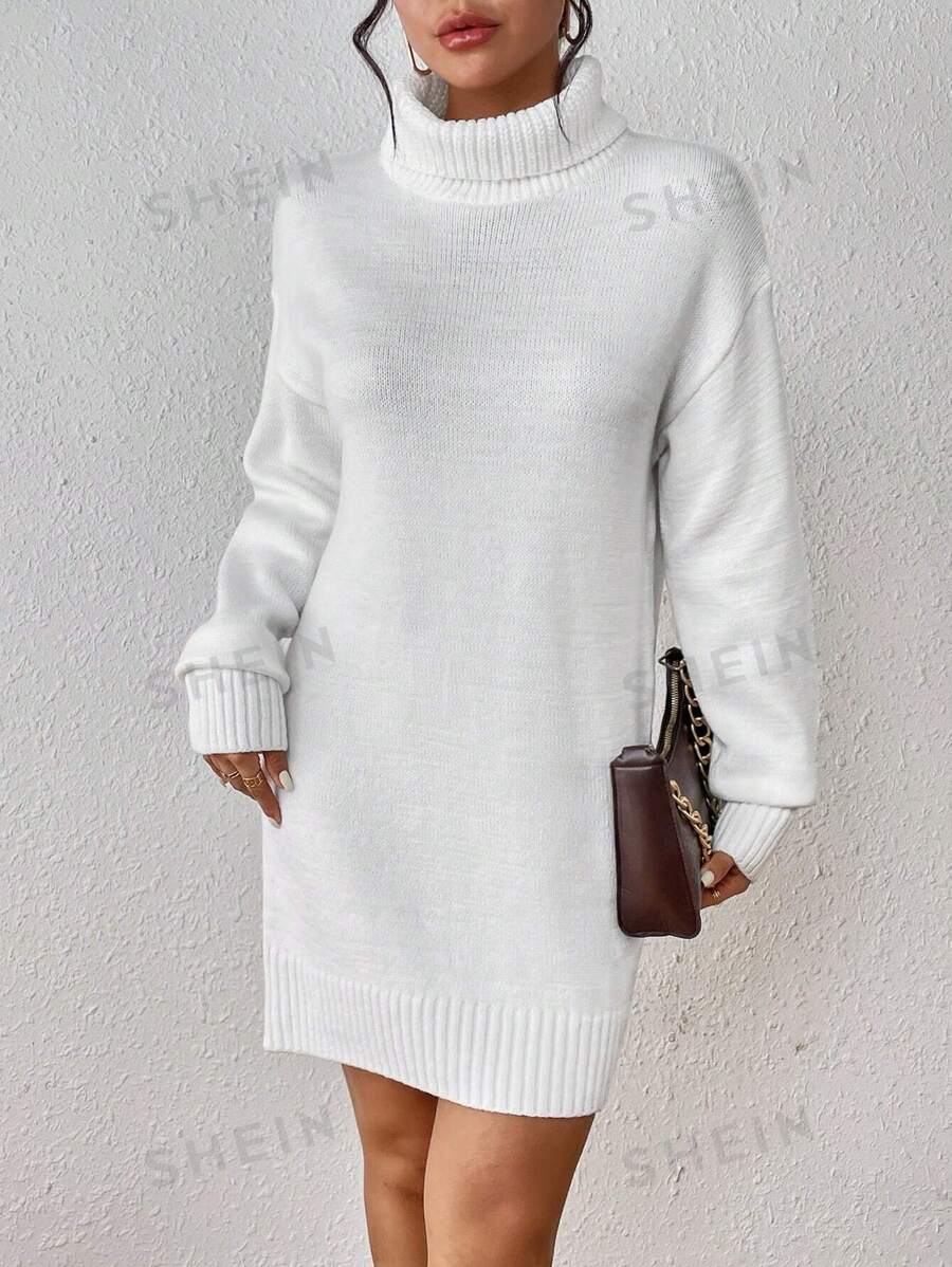Shein Clasi Turtleneck Drop Shoulder Sweater Dress Without Belt Shein Usa
