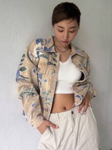DAZY Floral Print Drop Shoulder Denim Jacket | SHEIN USA