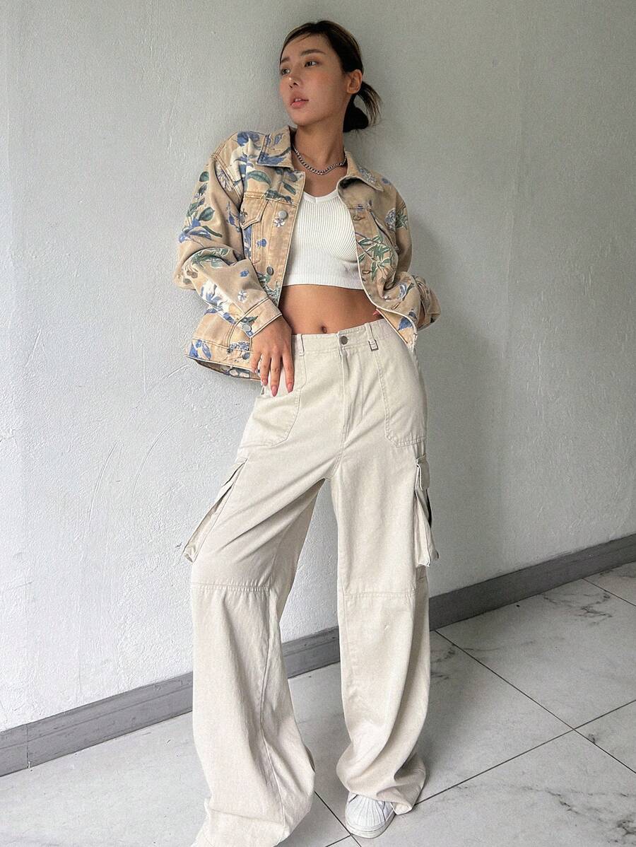 DAZY Floral Print Drop Shoulder Denim Jacket | SHEIN USA