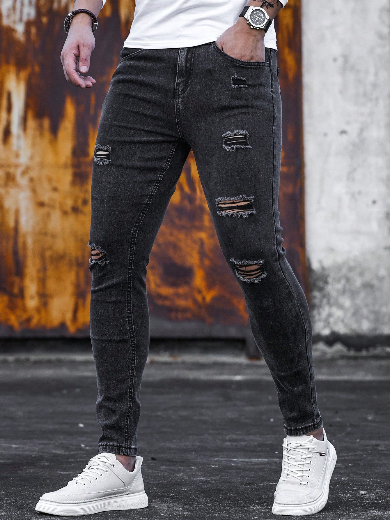 Manfinity LEGND Men Ripped Frayed Skinny Jeans | SHEIN USA