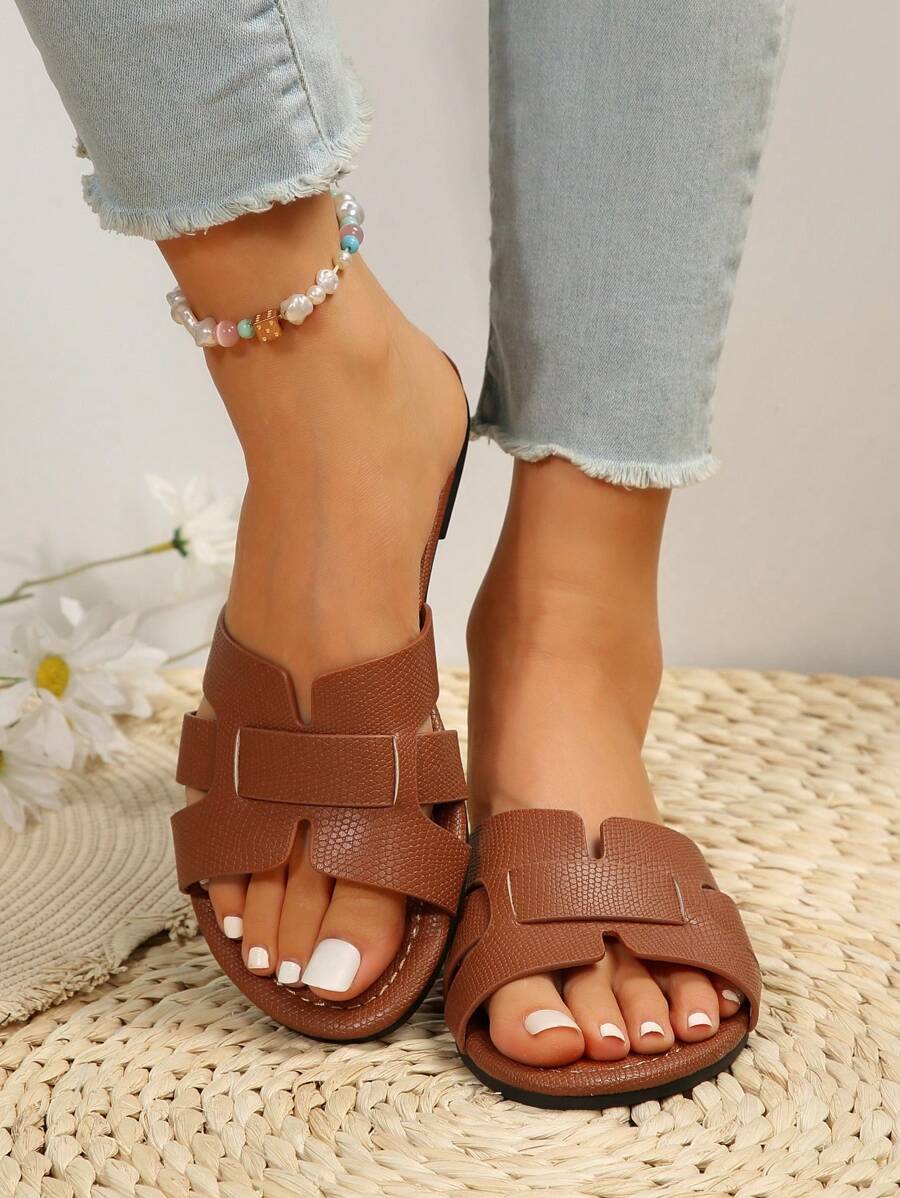 Women's Comfortable And Stylish Flat Sandals For Summer Casual Wear, Brown Flat Sandals | SHEIN USA