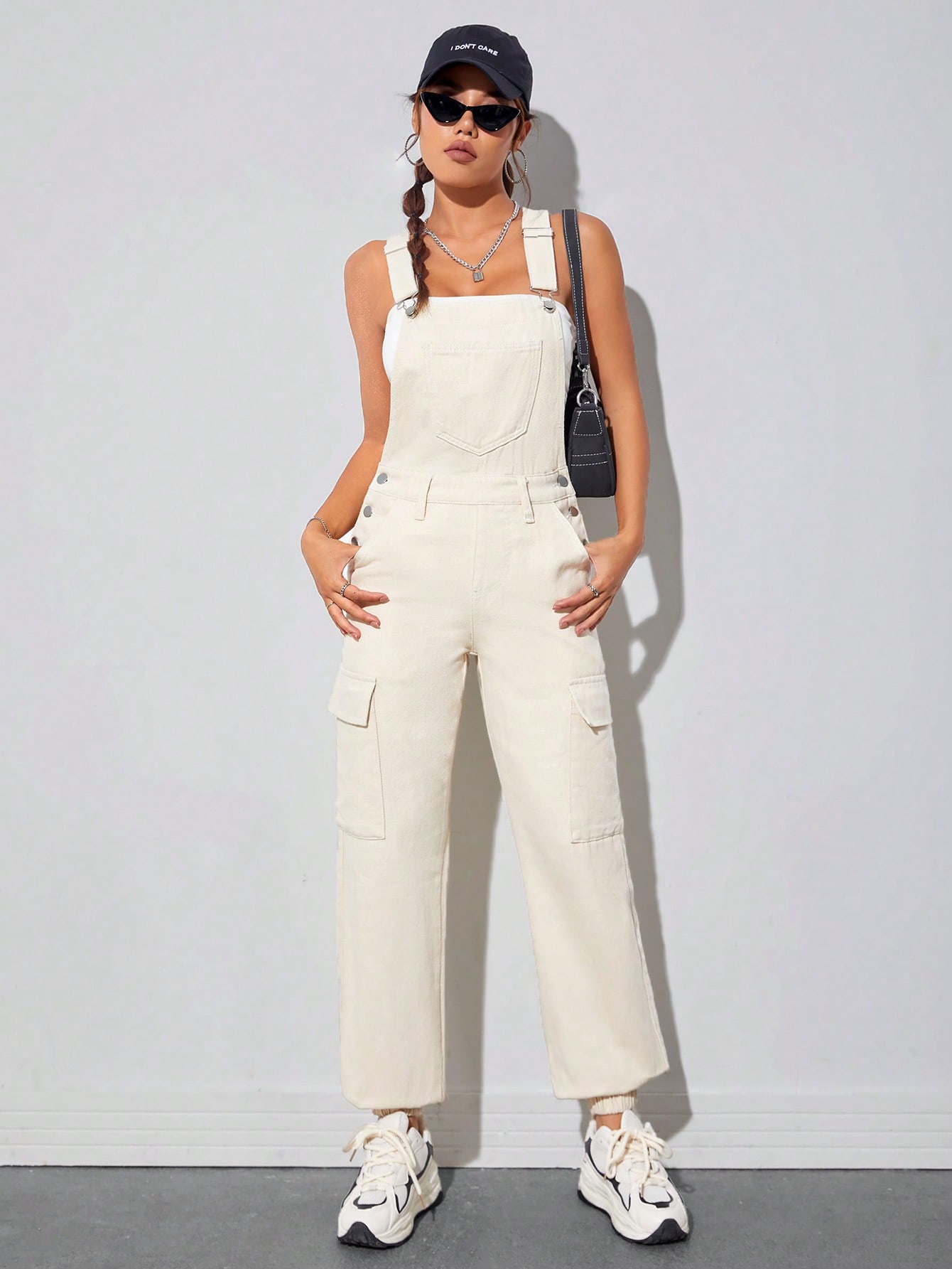 SHEIN PETITE Flap Pocket Denim Overalls Without Top | SHEIN USA