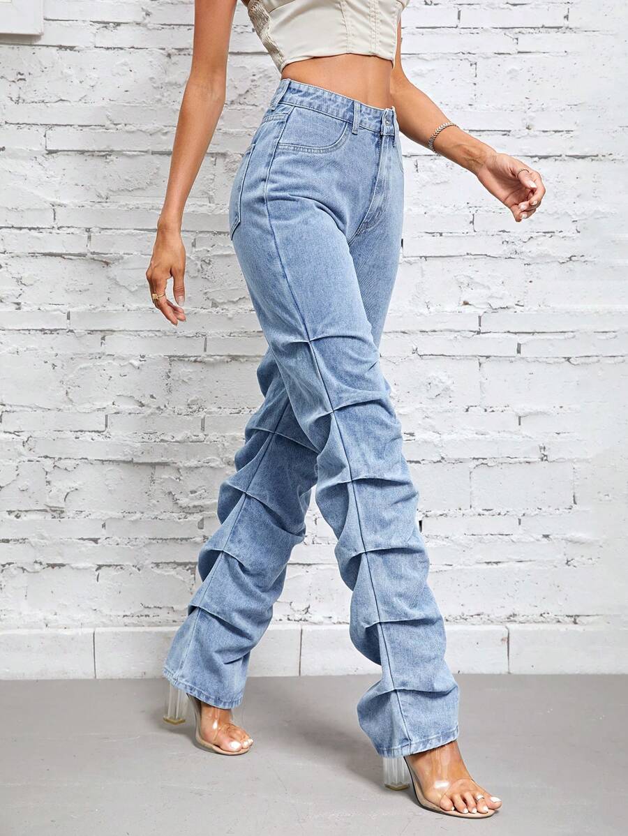 SHEIN Essnce Ruched Stacked Jeans | SHEIN USA