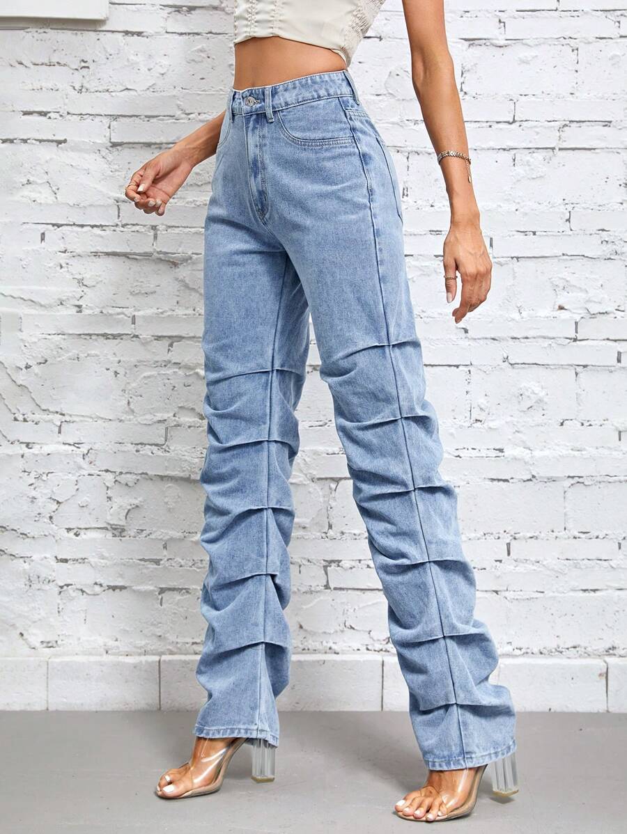 SHEIN Essnce Ruched Stacked Jeans | SHEIN USA