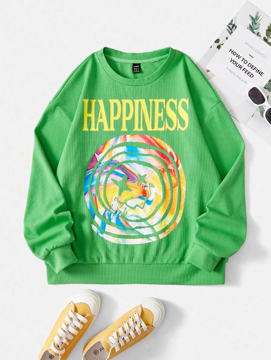 Shein Ezwear Dopamine Dressing Letter Graphic Drop Shoulder Sweatshirt