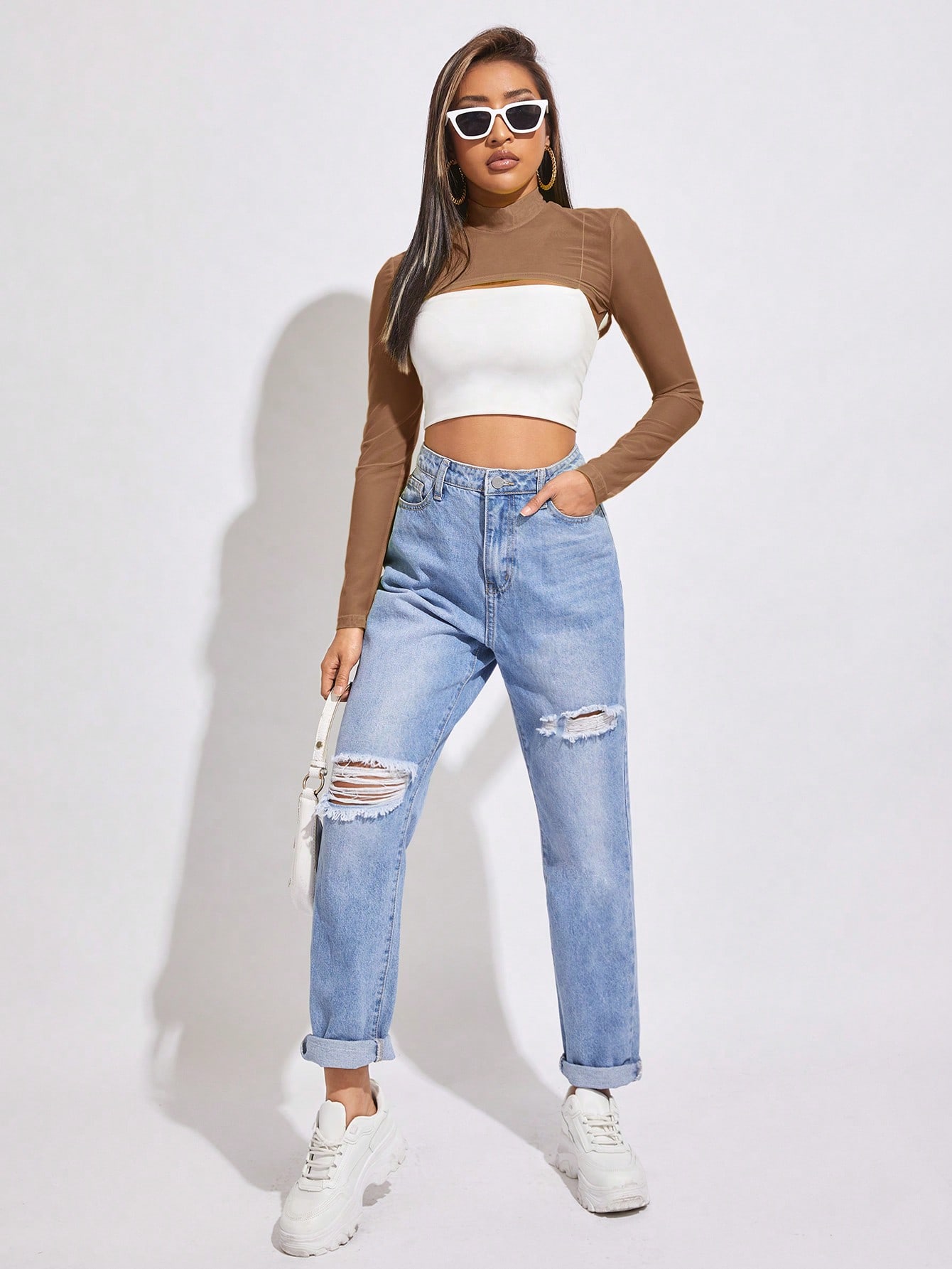 SHEIN BAE Mock-neck Super Crop Mesh Top | SHEIN USA