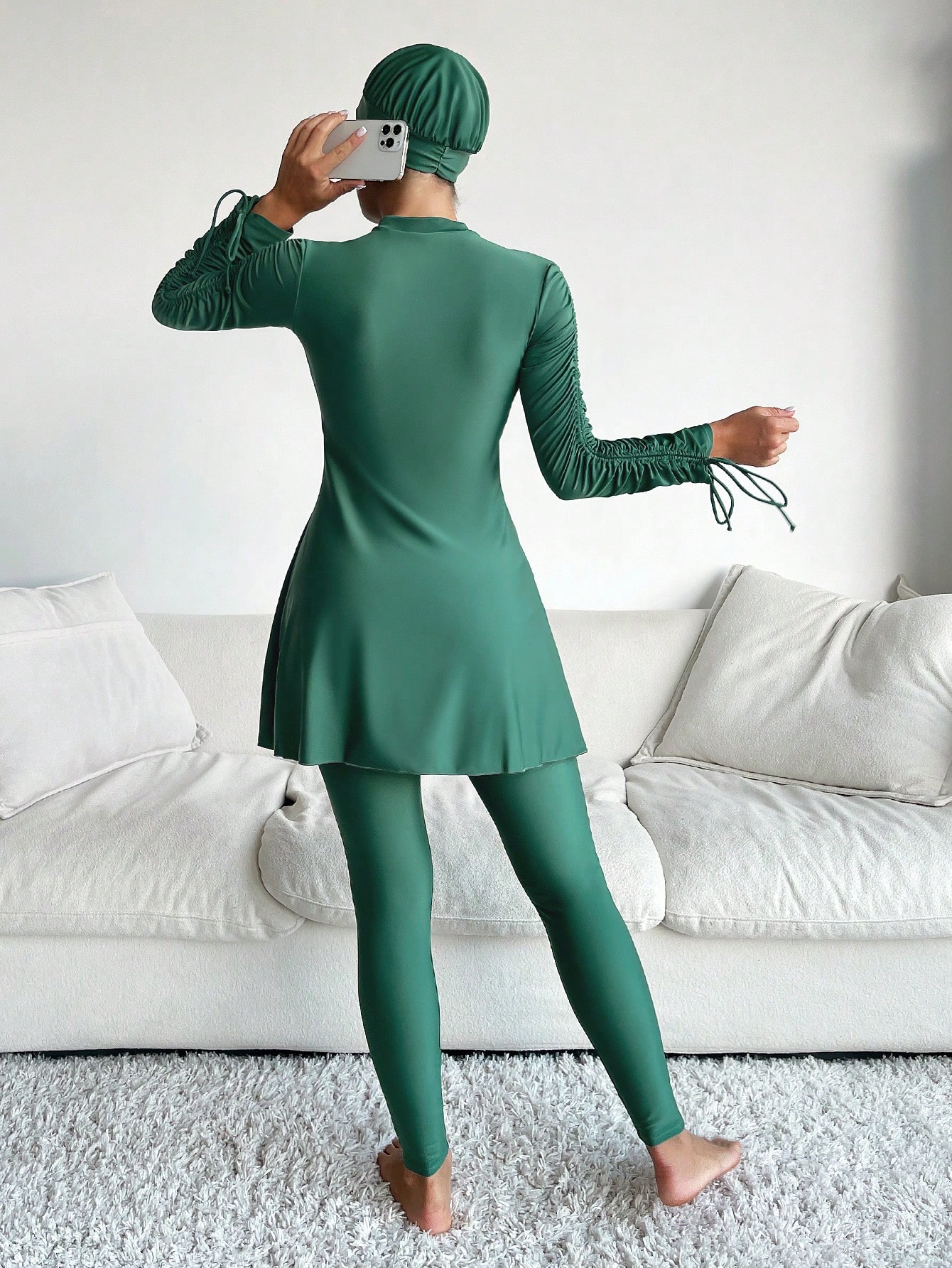 Bañador burkini de copa completa con cordón con Gorro de natación ...