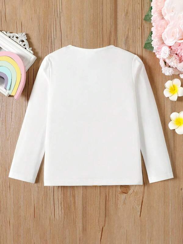 Young Girl White Cute Girl's T-shirt With Regular Straight Sleeves And ...