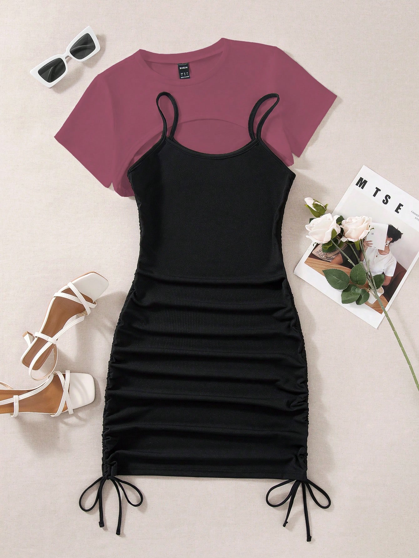 Solid Cami Dress & Super Crop Tee | SHEIN USA