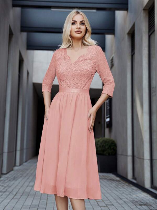 MIUSOL Lace Bodice Solid Cocktail Dress | SHEIN USA