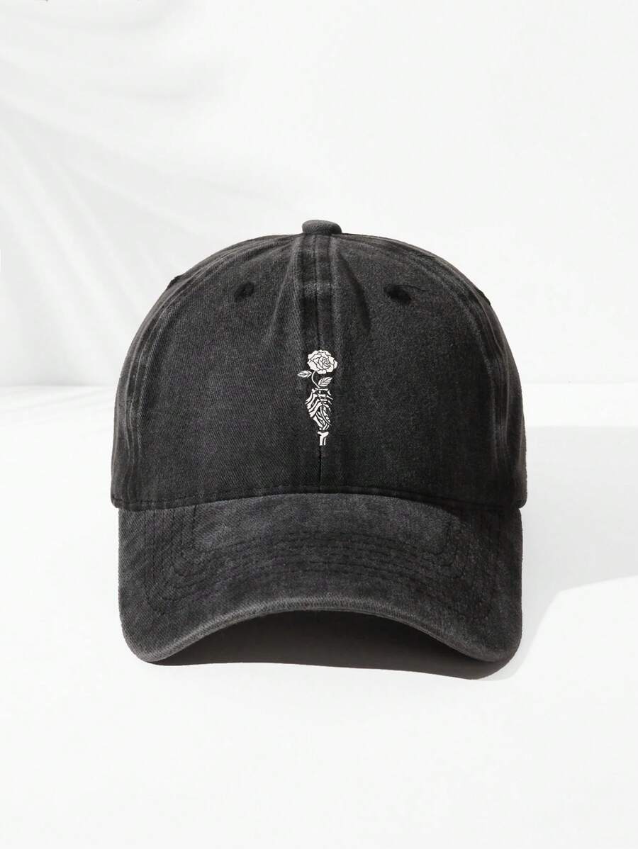 Maryam Alam Dark Men's Baseball Cap With Skull, Rose And Hand Print ...
