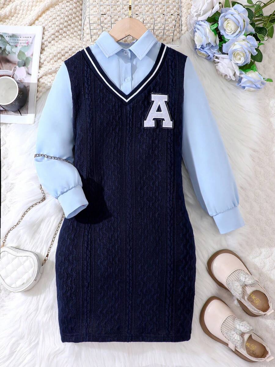 Shein Tween Girl Letter Patched 2 In 1 Dress Shein Usa