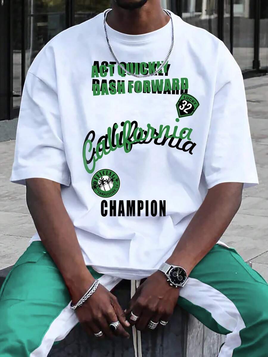 Manfinity LEGND Men T-Shirts Fit Crew Neck Short Sleeve Slogan Tee Back ...