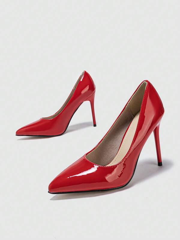 Women's Pointed Toe High Heel Shallow Mouth Shoes, Red Wedding Shoes ...