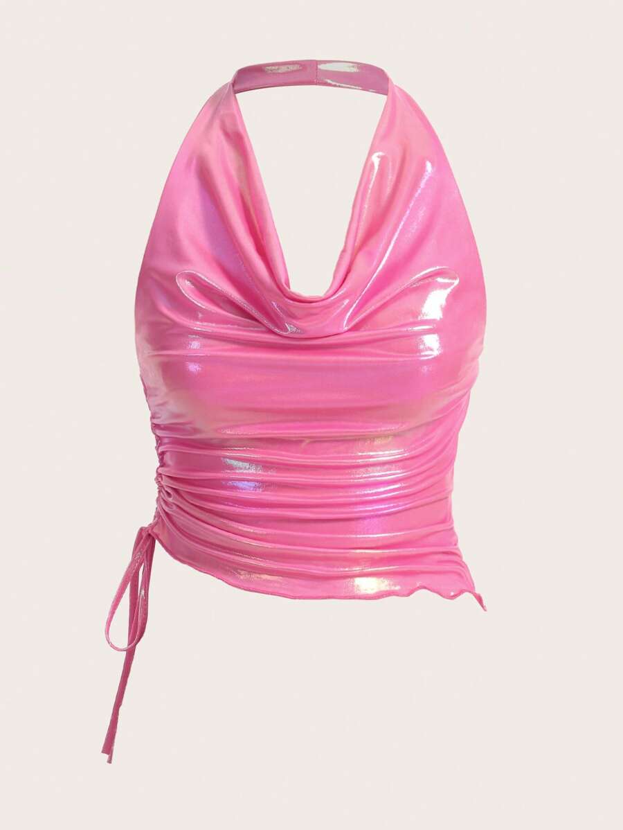 Sweetina Draped Front Drawstring Side Halter Top | SHEIN USA