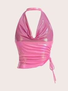 Sweetina Draped Front Drawstring Side Halter Top | SHEIN USA