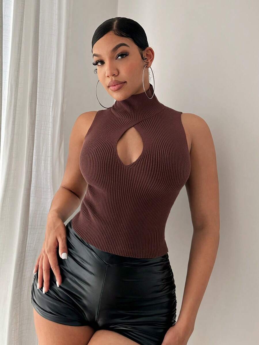 SHEIN SXY Cut Out Front Mock Neck Knit Top | SHEIN USA