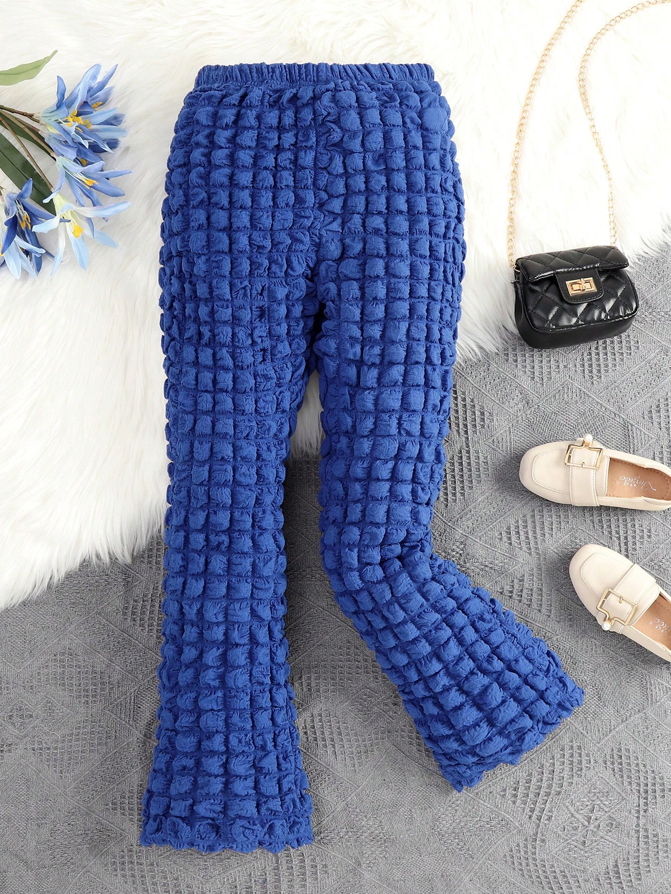 Tween Girl Solid Textured Flare Leg Pants | SHEIN USA