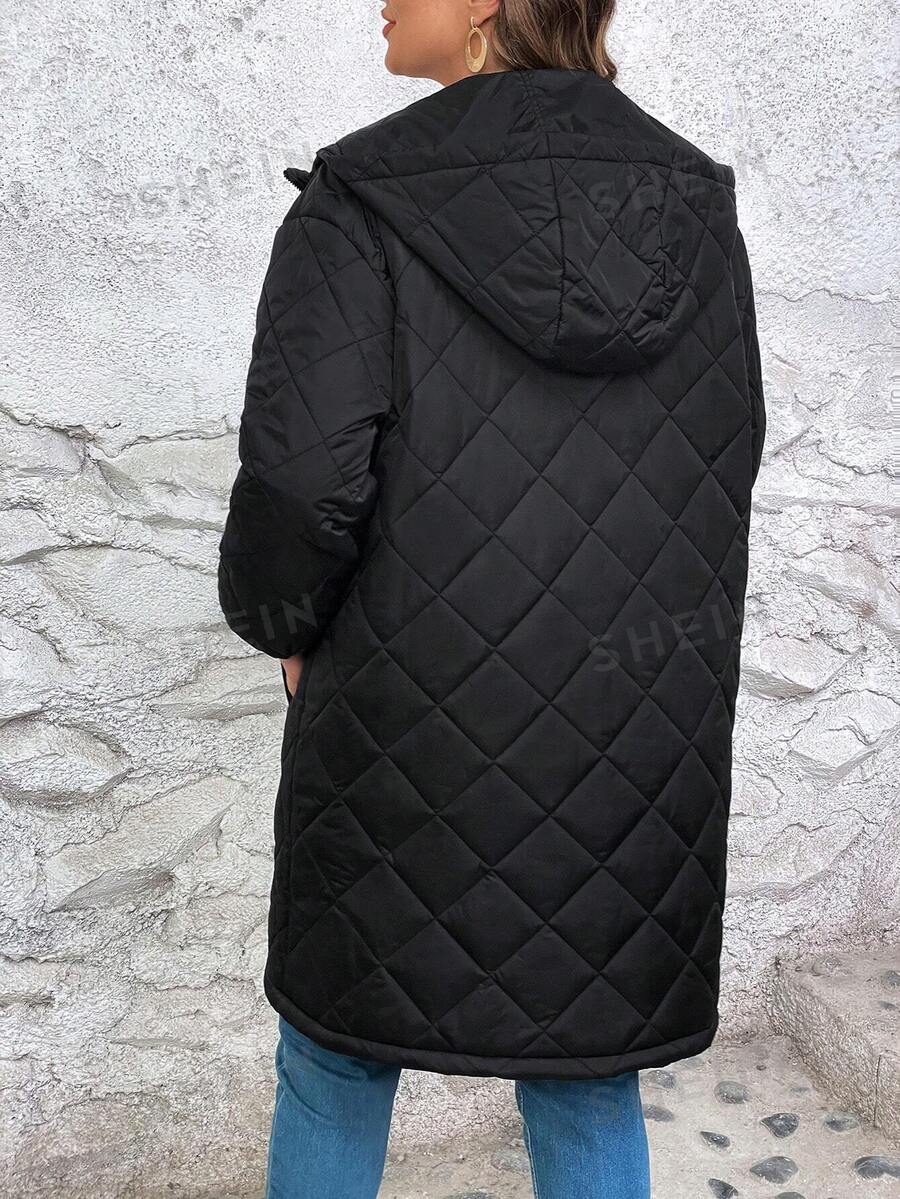 SHEIN LUNE Plus Zip Up Hooded Quilted Coat for Sale New Zealand| New Collection Online| SHEIN ...