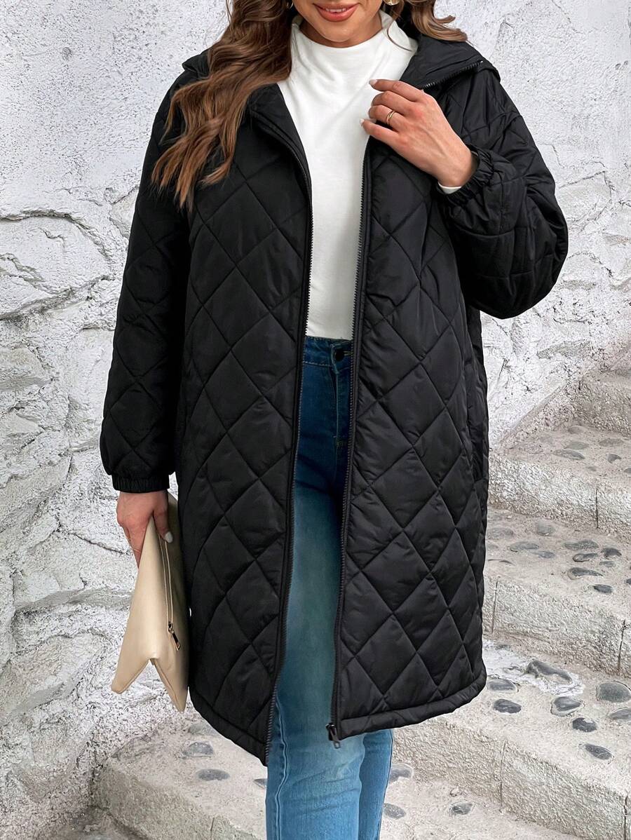 SHEIN LUNE Plus Zip Up Hooded Quilted Coat Winter Fall Autumn for Sale New Zealand| New ...
