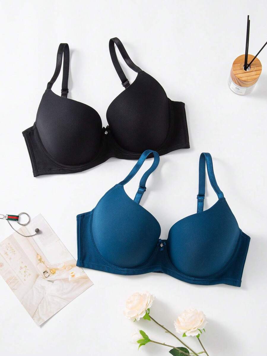 Plus 2pcs Solid Underwire Bra | SHEIN USA