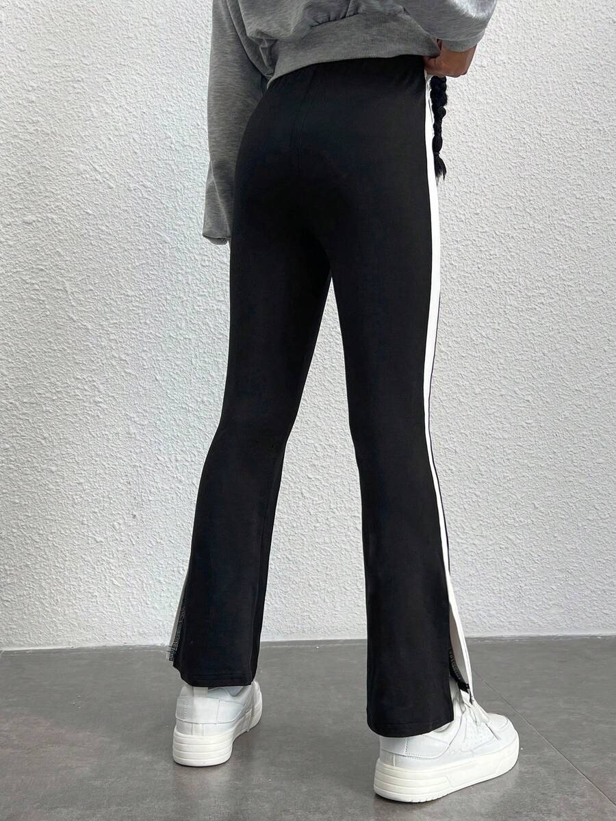 SHEIN Tween Girl Contrast Side Seam Split Hem Pants | SHEIN USA