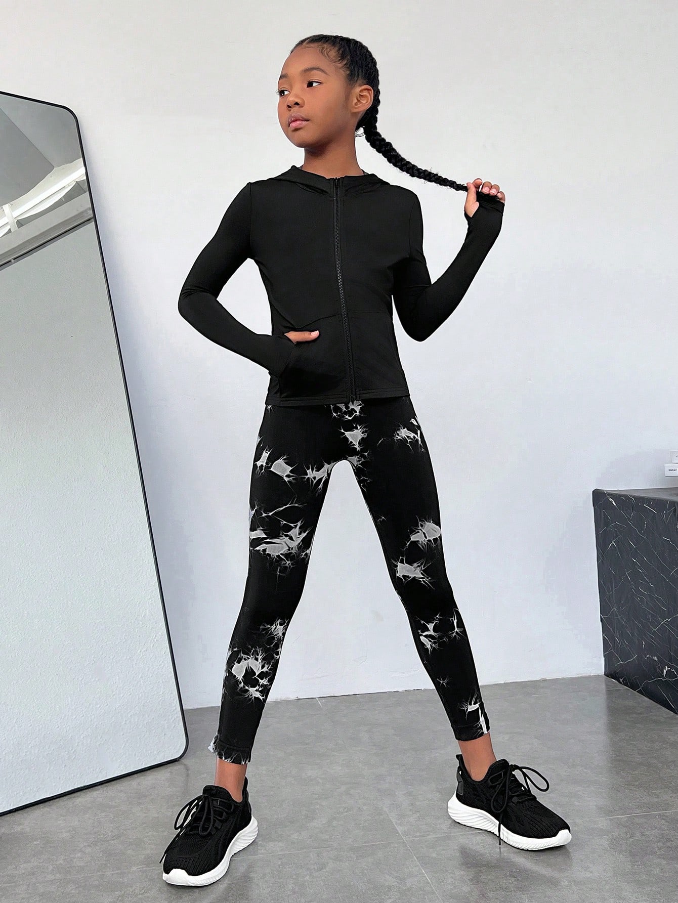 SHEIN Tween Girls' Professional Sport Knitted Swimsuit Fabric Hooded ...