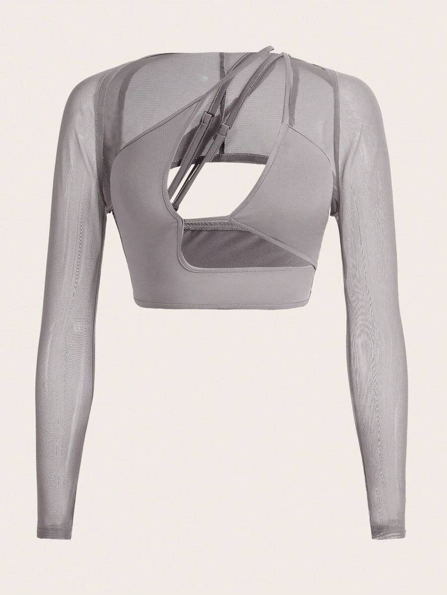 SHEIN ICON Solid Crop Mesh Top & Asymmetrical Neck Crop Top | SHEIN USA