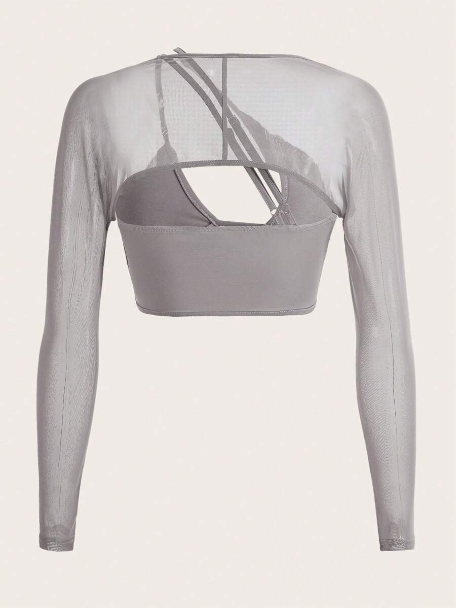 SHEIN ICON Solid Crop Mesh Top & Asymmetrical Neck Crop Top | SHEIN USA