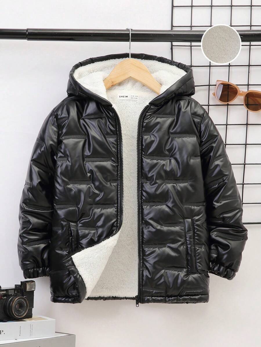 SHEIN Tween Boy Zip Up Thermal Lined Hooded Padded Coat | SHEIN